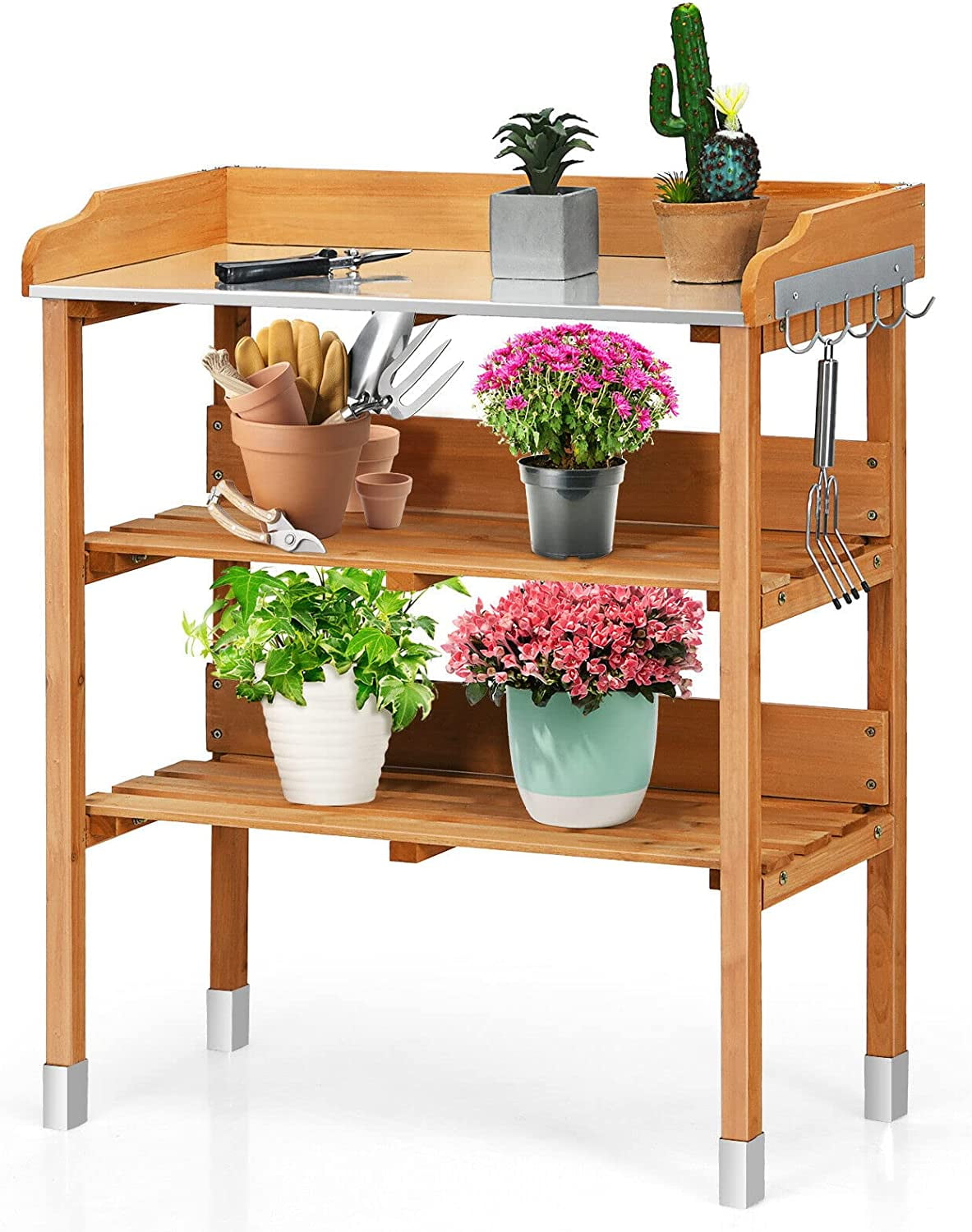 S AFSTAR Potting , Work Station with Fir Wood Construction & Metal ...