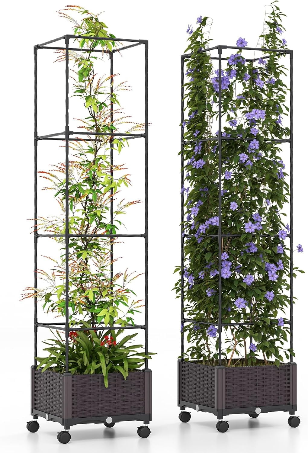 S AFSTAR Raised Garden Bed with Tomato Cage, 67" Planter Box W/Trellis & Lockable Wheels, Free ...