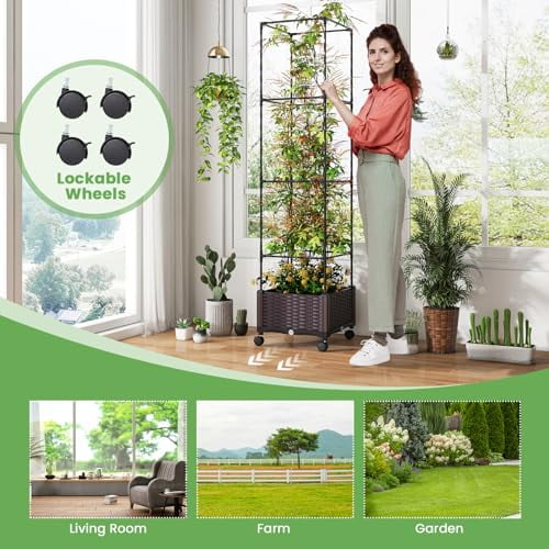 S AFSTAR Raised Garden Bed with Tomato Cage, 67" Planter Box W/Trellis ...