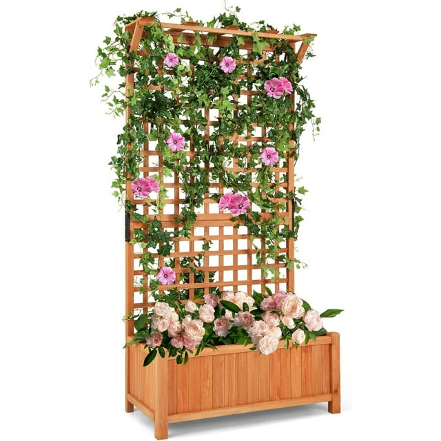 S AFSTAR Raised Garden Bed with Trellis, Wood Elevated Planter Box with ...