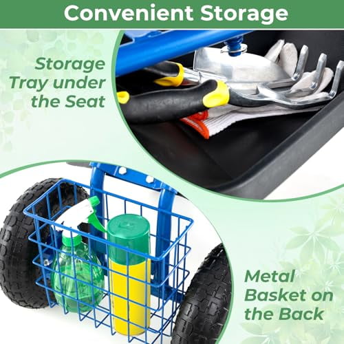 S AFSTAR Rolling Garden Cart, Wagon Scooter with 360° Swivel Seat ...