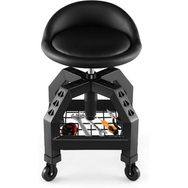 shop stool with lockable rubber wheels adjustable backrest tool tray ...