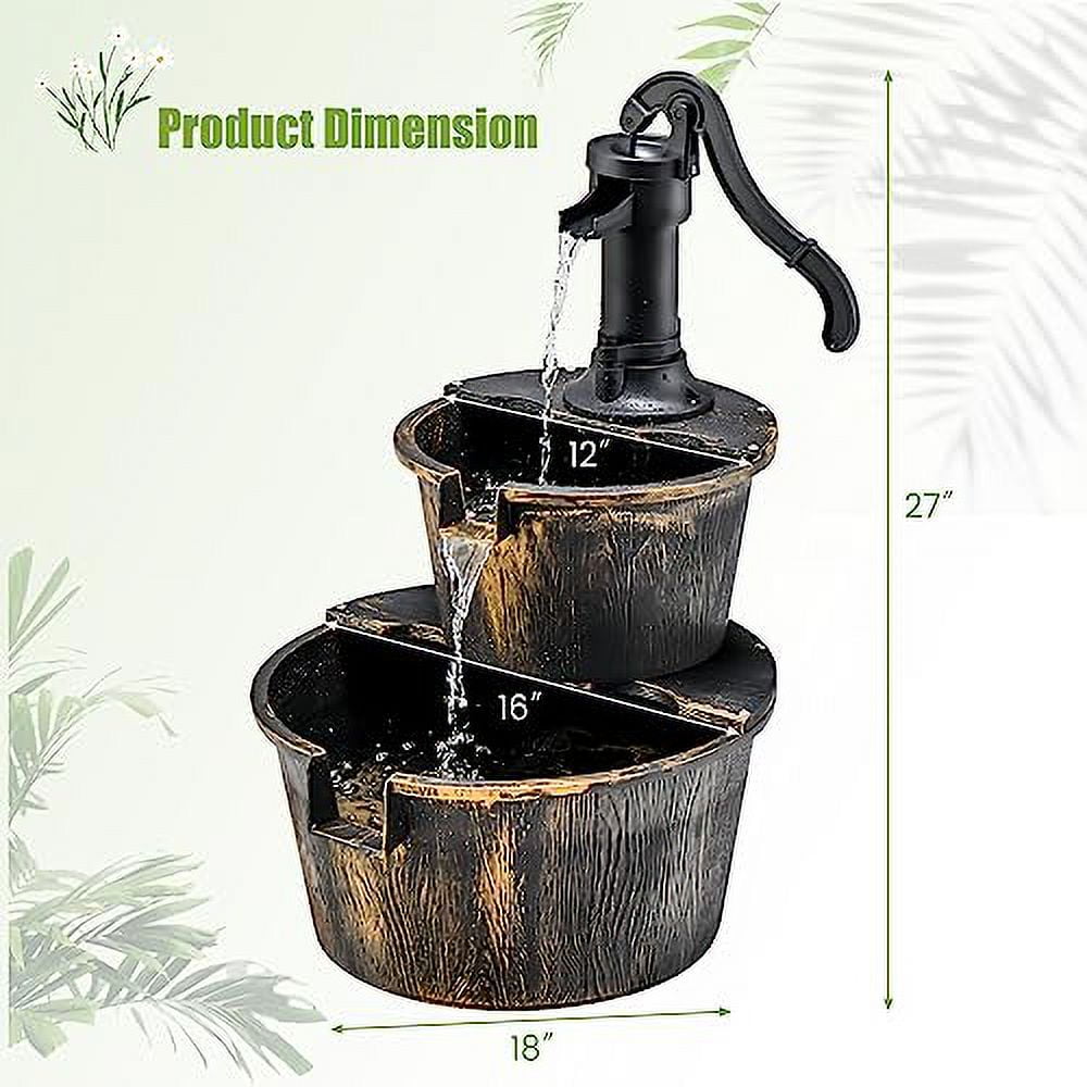 S AFSTAR Water Fountain Outdoor Waterfall Barrel, 2-Tier 27-Inch Barrel ...