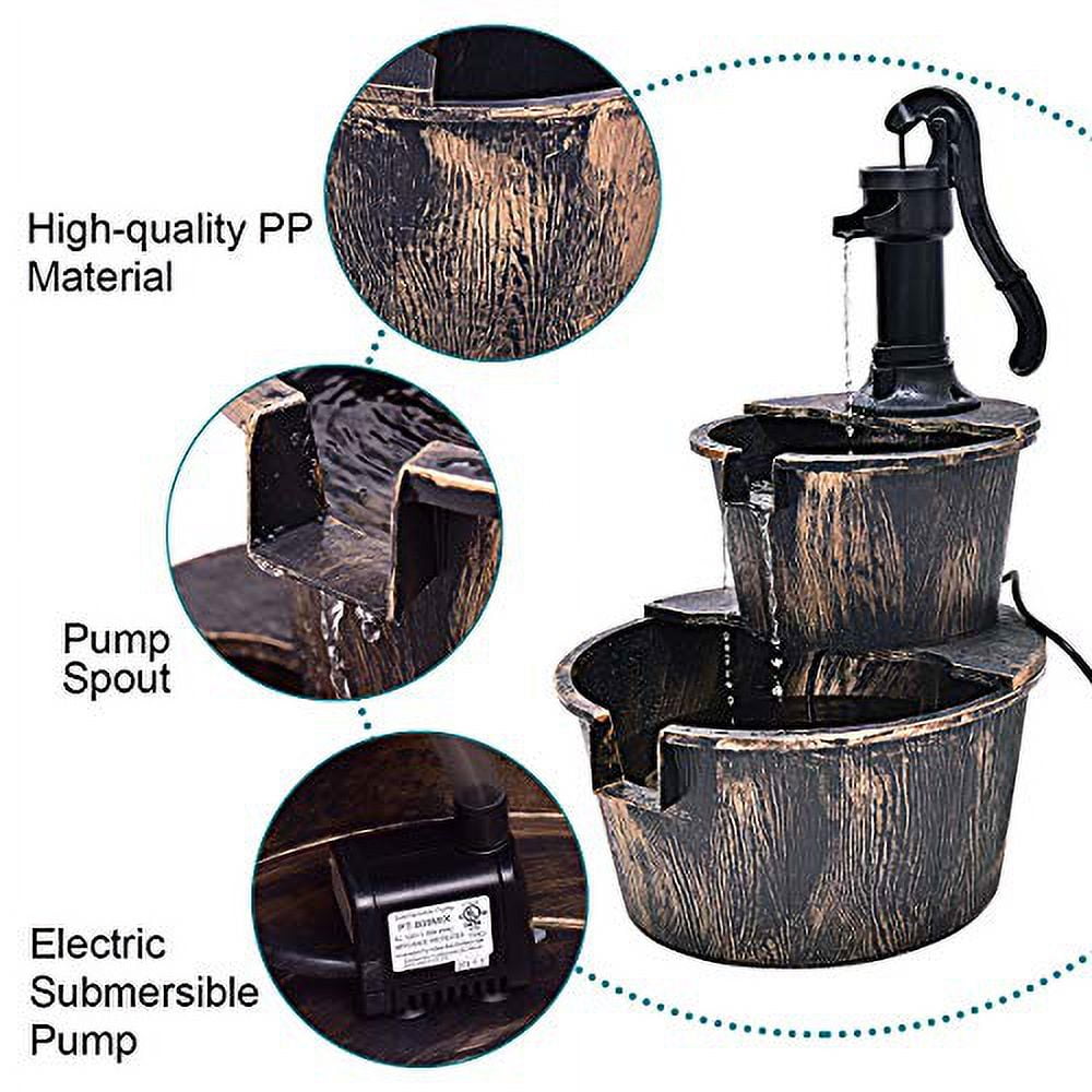 S AFSTAR Water Fountain Outdoor Waterfall Barrel, 2-Tier 27-Inch Barrel ...