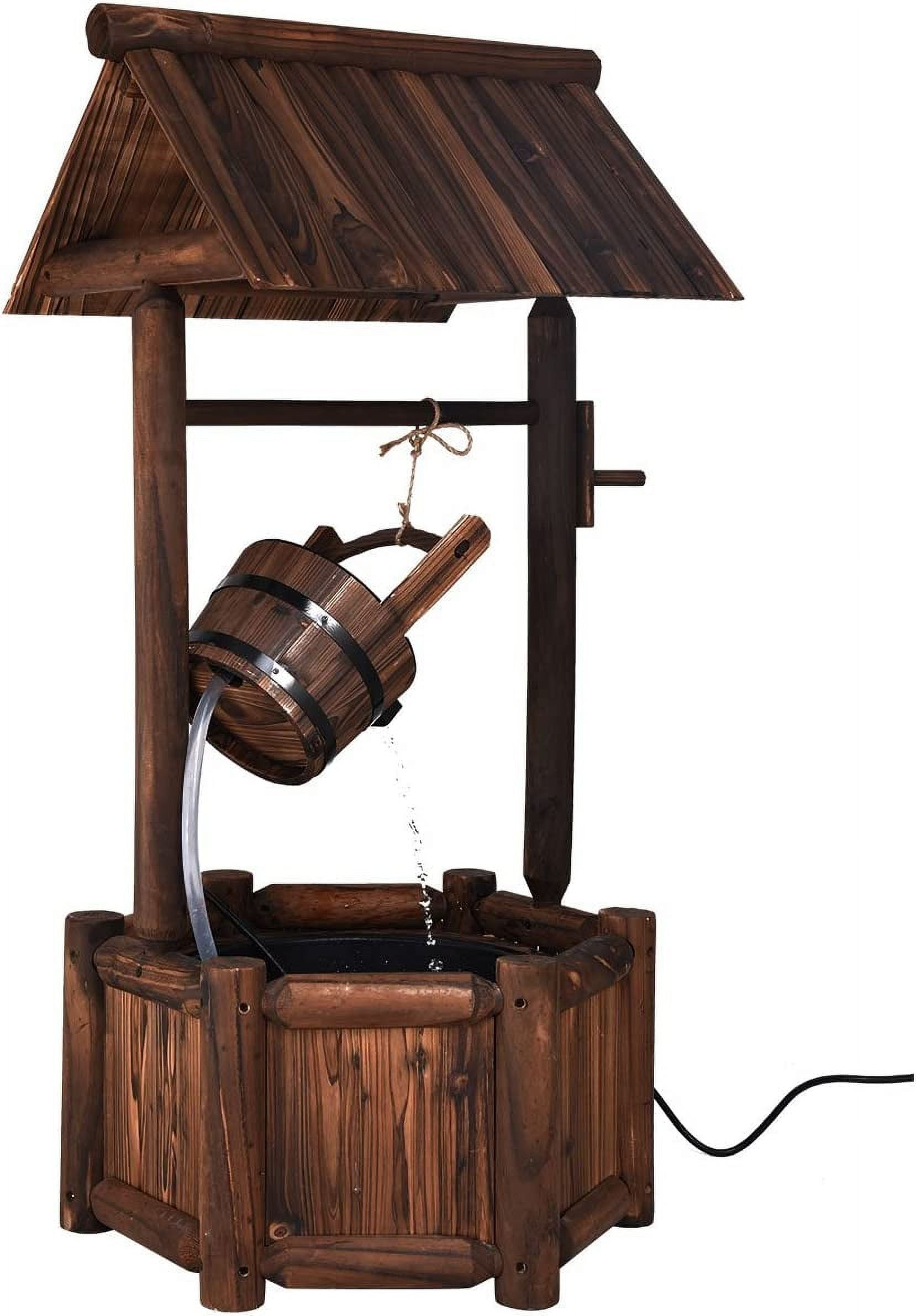 S AFSTAR Wishing Well Water Fountain, Rustic Wood Outdoor Waterfall ...