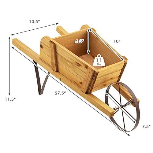 S AFSTAR Wood Wheelbarrow Planter, Flower Plant Pot Wheelbarrow Cart w ...