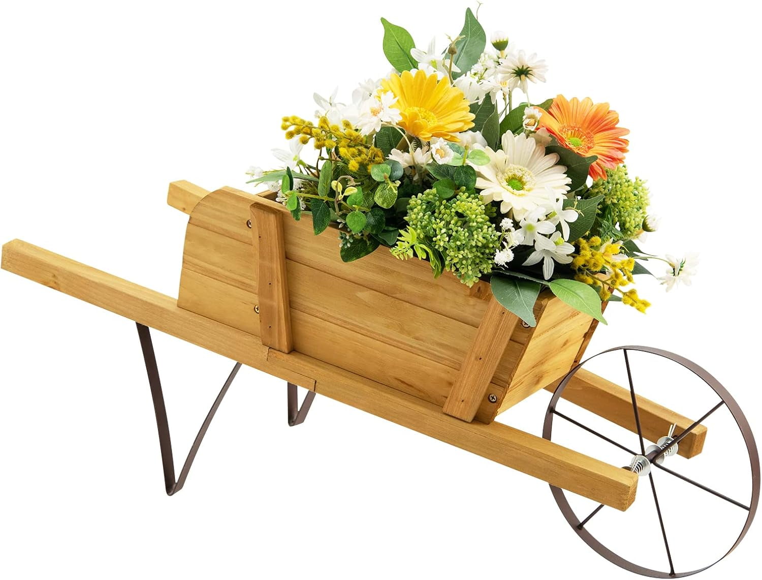 S AFSTAR Wood Wheelbarrow Planter, Flower Plant Pot Wheelbarrow Cart w ...