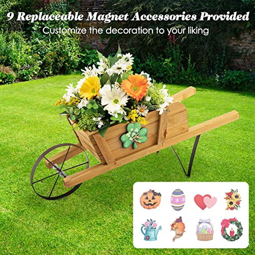 S AFSTAR Wood Wheelbarrow Planter, Flower Plant Pot Wheelbarrow Cart w ...