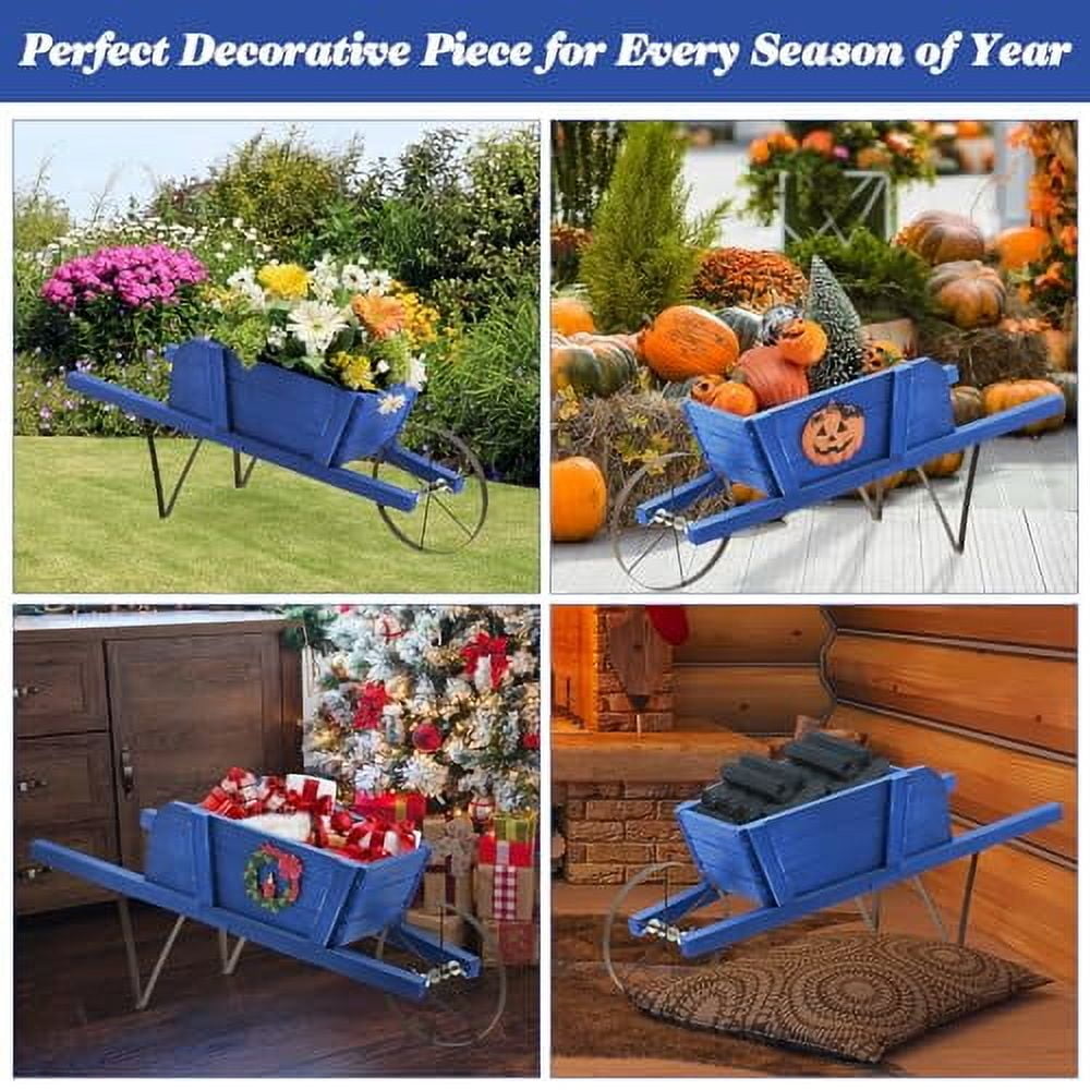 S AFSTAR Wood Wheelbarrow Planter, Small Flower Plant Pot Wheelbarrow ...