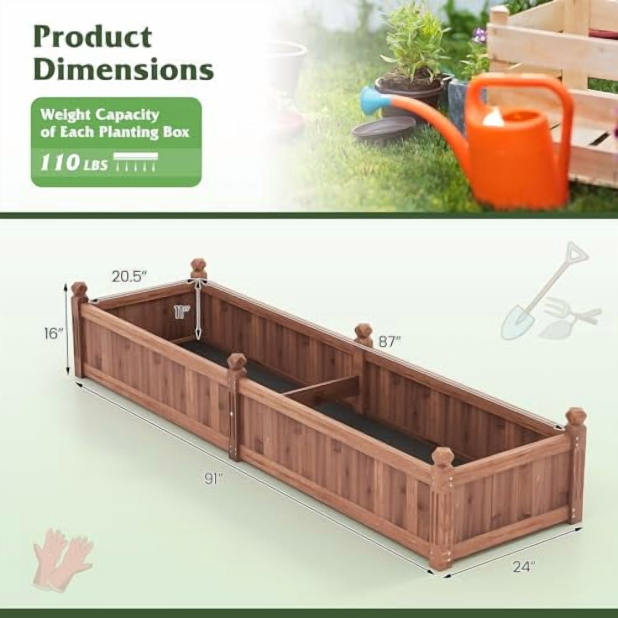 S AFSTAR Wooden Raised Garden Bed, 91"L x 24"W x 16"H Outdoor ...