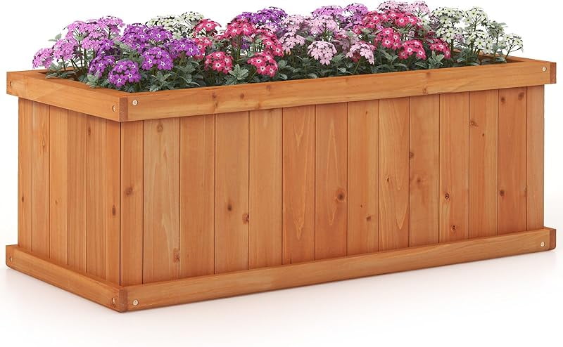 S AFSTAR Wooden Raised Garden Bed, Outdoor Rectangular Plant Box W ...