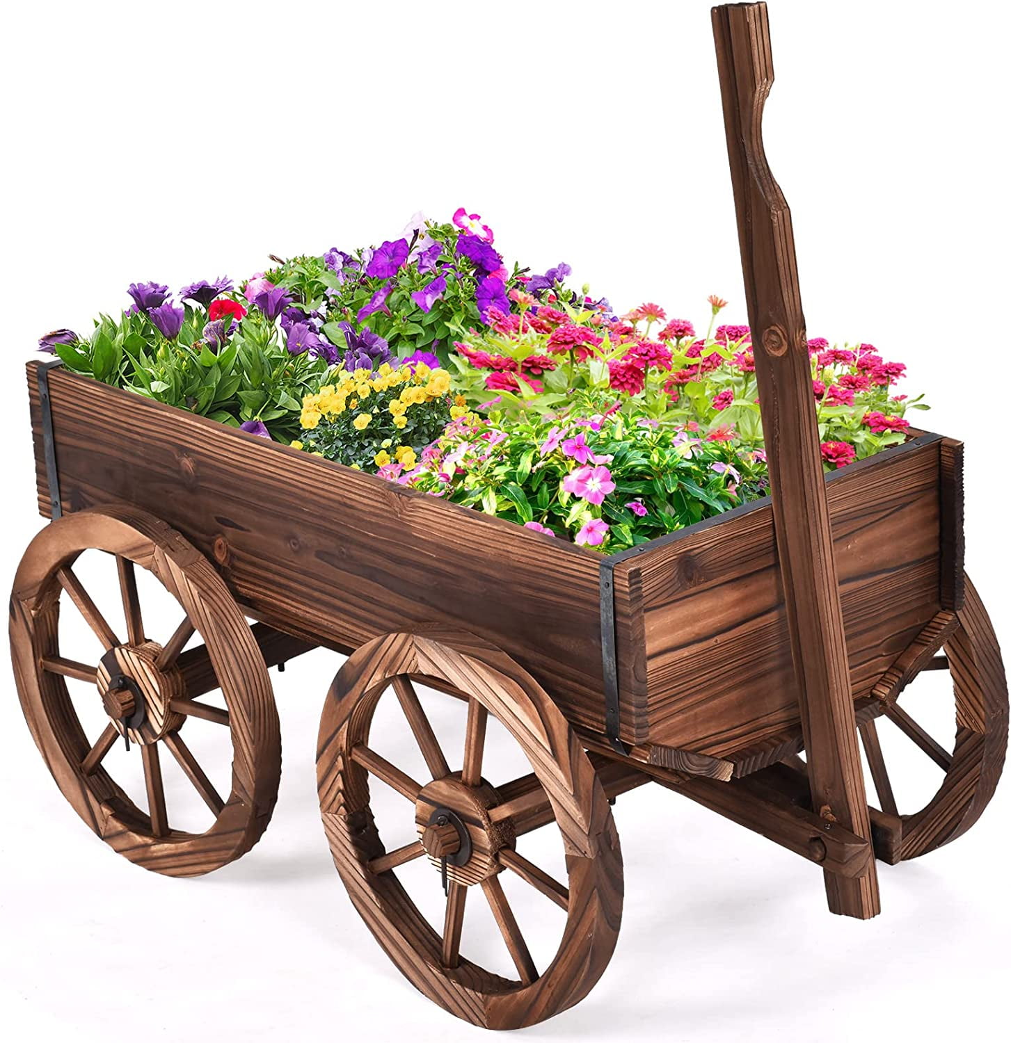 S AFSTAR Wooden Wagon, Wood Flower Planter Pot Stand with 4 Wheels ...