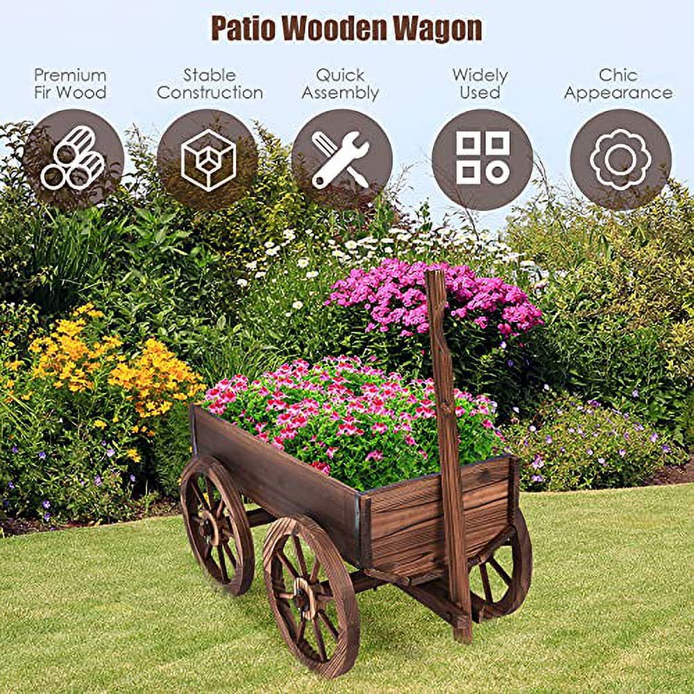 S AFSTAR Wooden Wagon, Wood Flower Planter Pot Stand with 4 Wheels ...