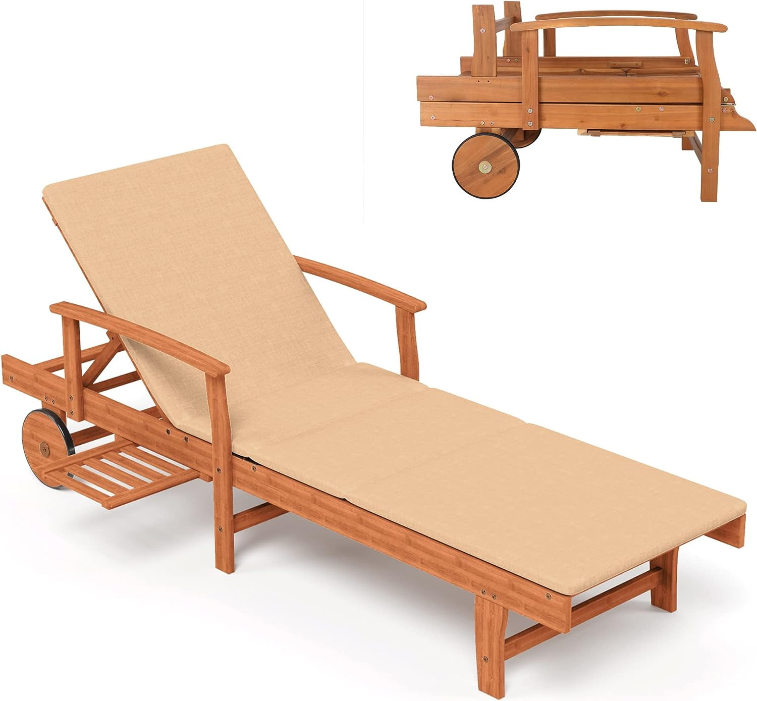 S Acacia Wood Chaise Lounge Chair for Outside, Outdoor Furniture for ...