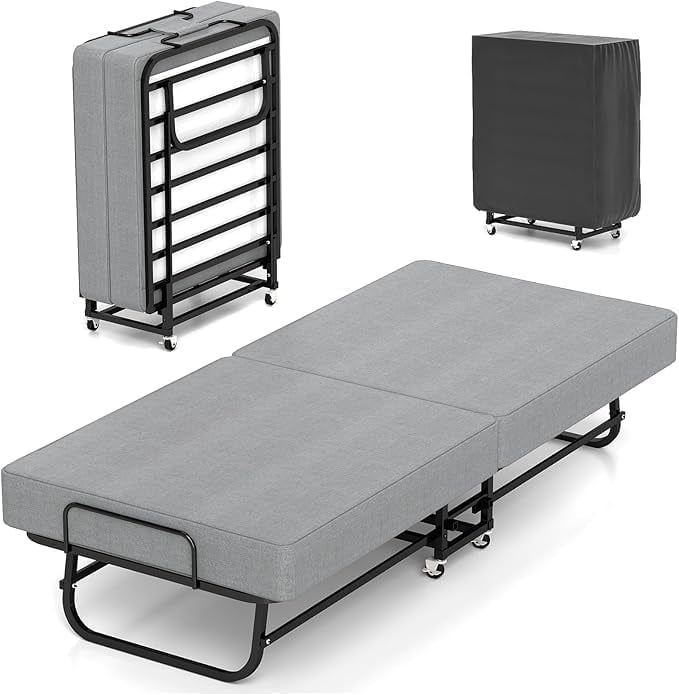 S Bed with Mattress, Portable Foldable Bed for Adults, Roll Away Guest ...
