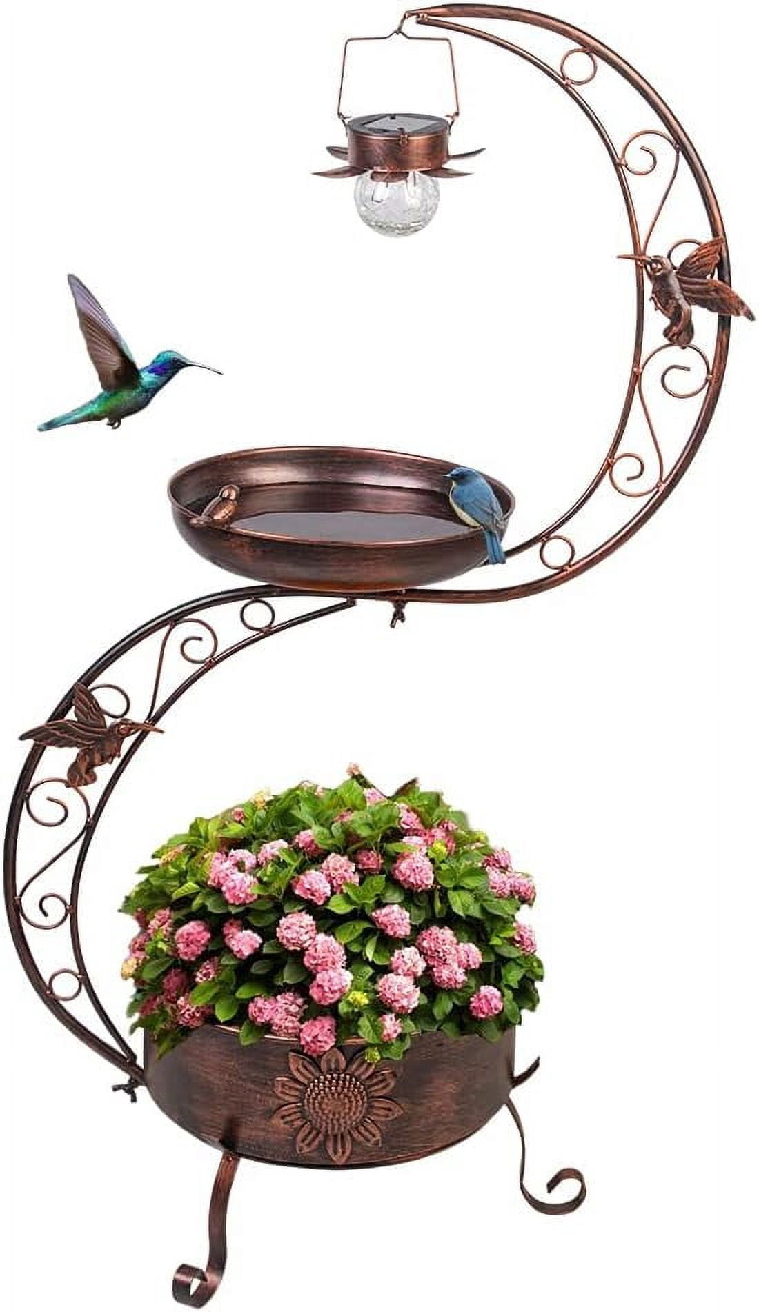 S Bird Baths for Outdoors Metal Standing Bath with Solar Lamp Vintage ...