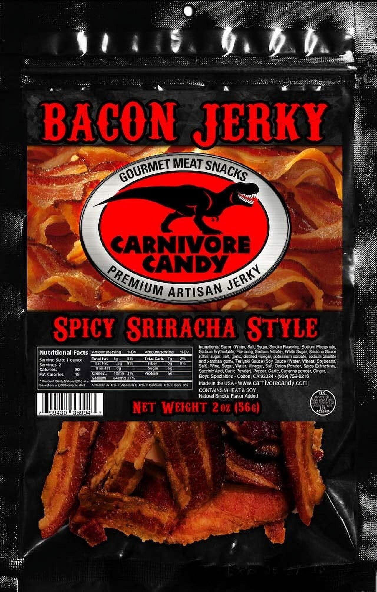 ’S Carnivore Carnivore Candy Bacon Jerky - Spicy Sriracha Flavor ...
