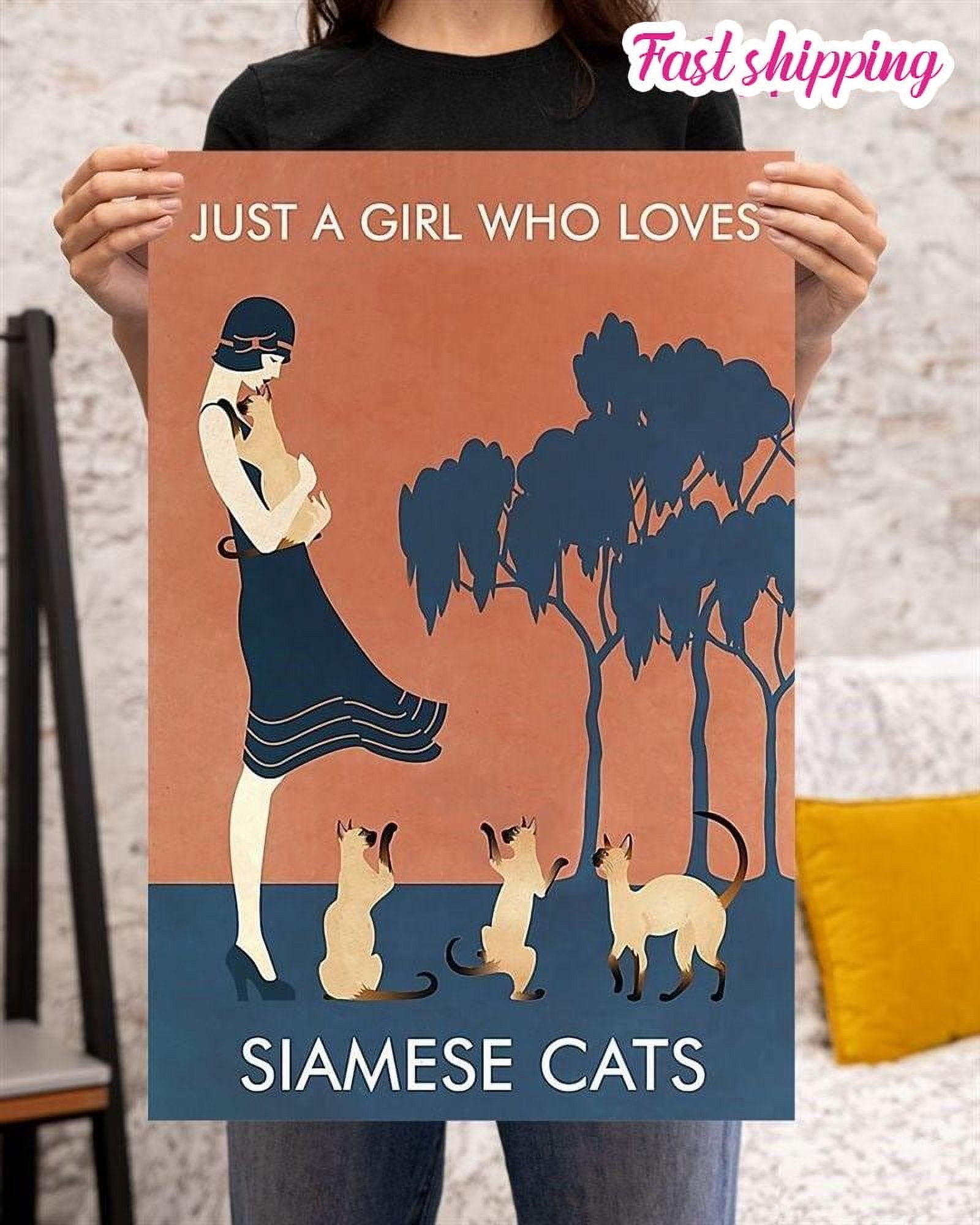 S Cat Siamese Cat Girl Vintage Home Poster Wall Art Vertical 24 x 36 ...