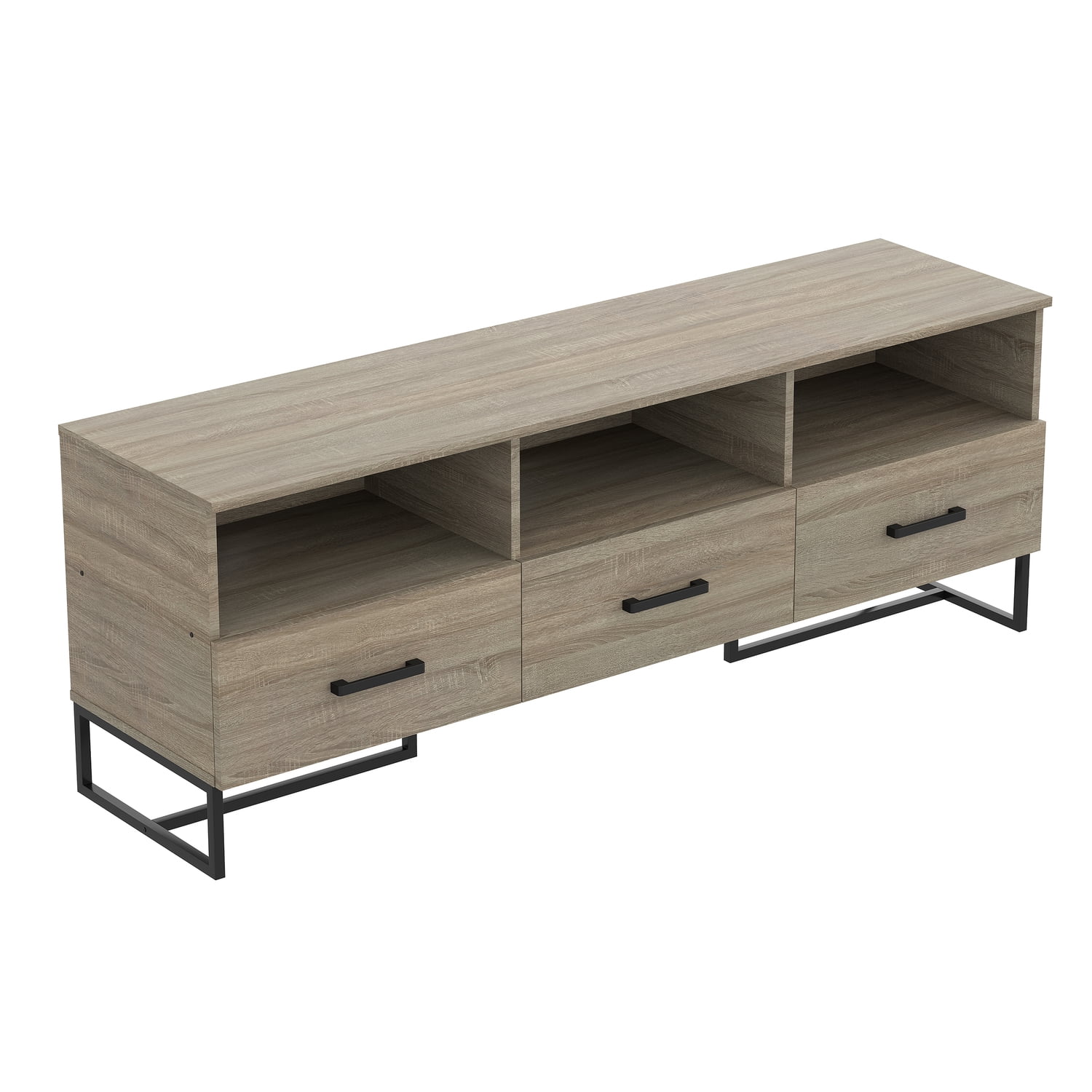 S & Co. Tv Stand-59"Long/Dark Taupe with Black Metal 3 Drawers and 3 ...