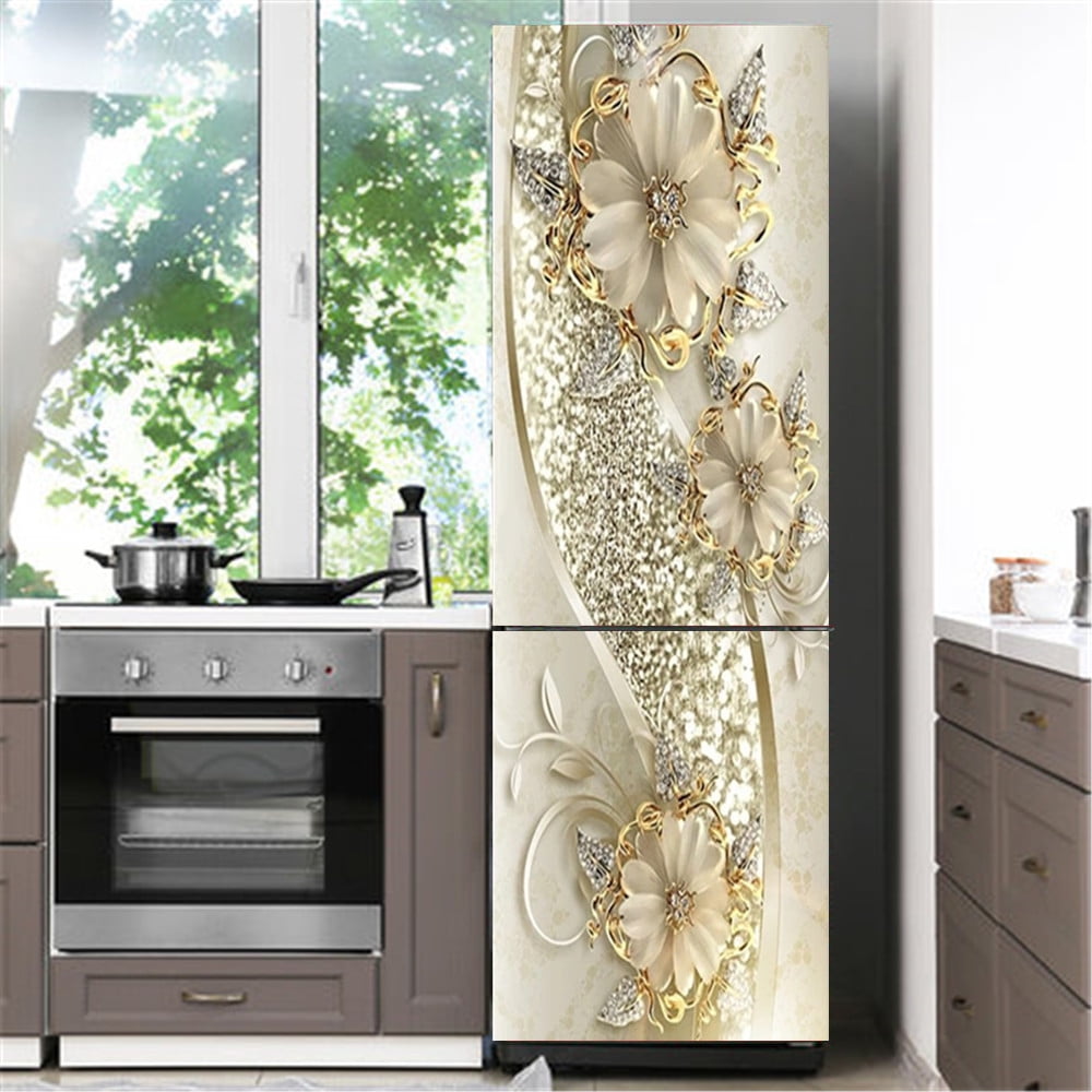 S Curve Modern Fridge Door Wrap Sticker Vinyl Waterproof Refrigerator ...