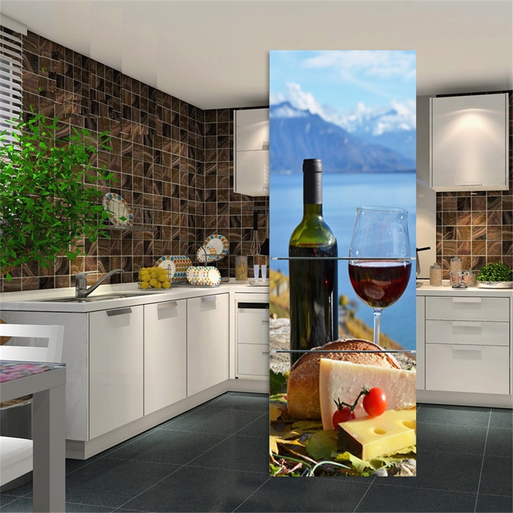 S Curve Modern Fridge Door Wrap Sticker Vinyl Waterproof Refrigerator ...