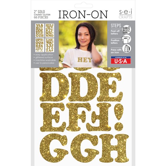 SEI 3-inch Varsity Glitter Iron-on Heat Transfer Letters, Gold ...