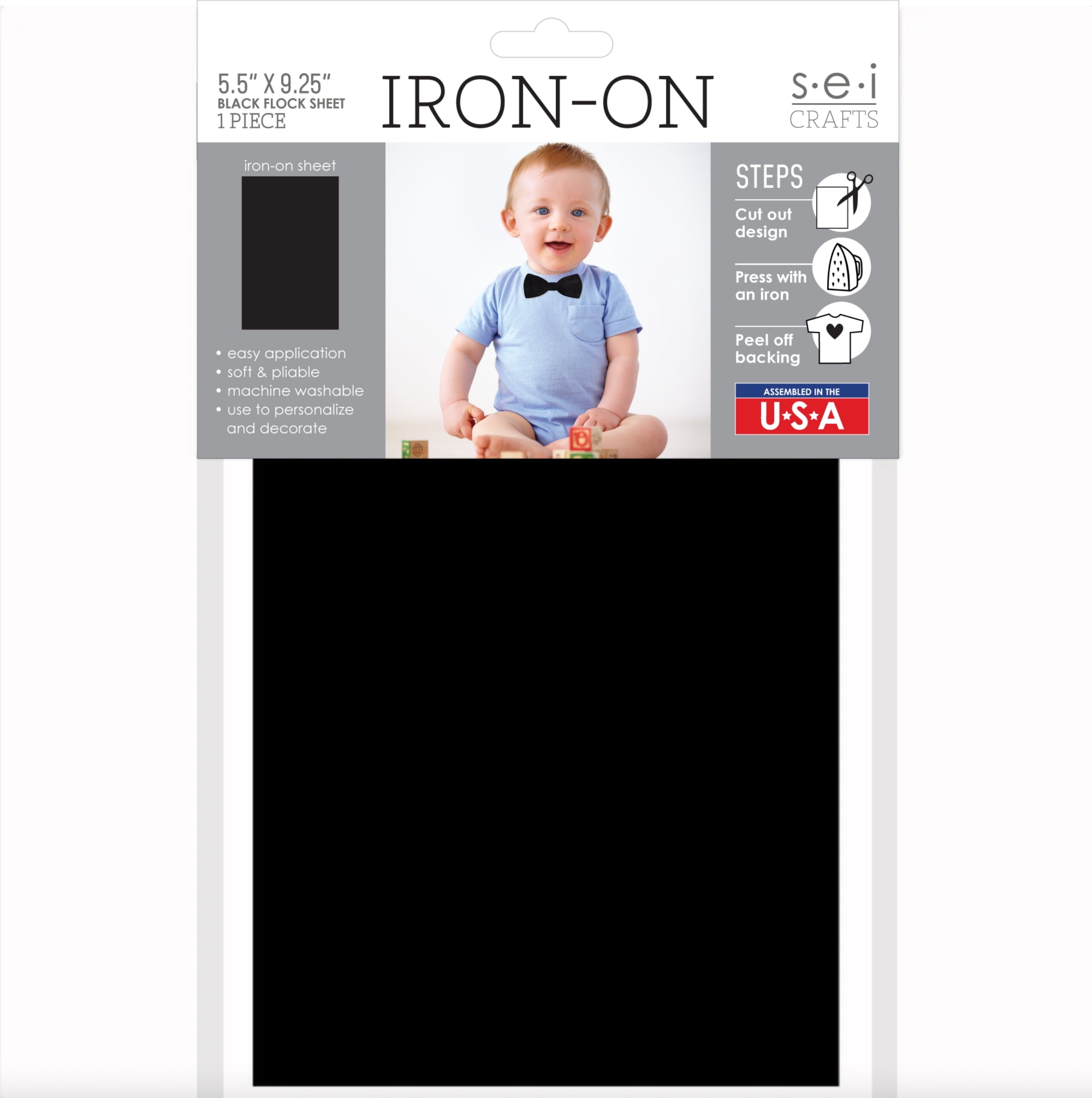 S.E.I Solid Black 5.5 x 9.25 inch Iron-on Flock Sheet - Cut Your Own ...