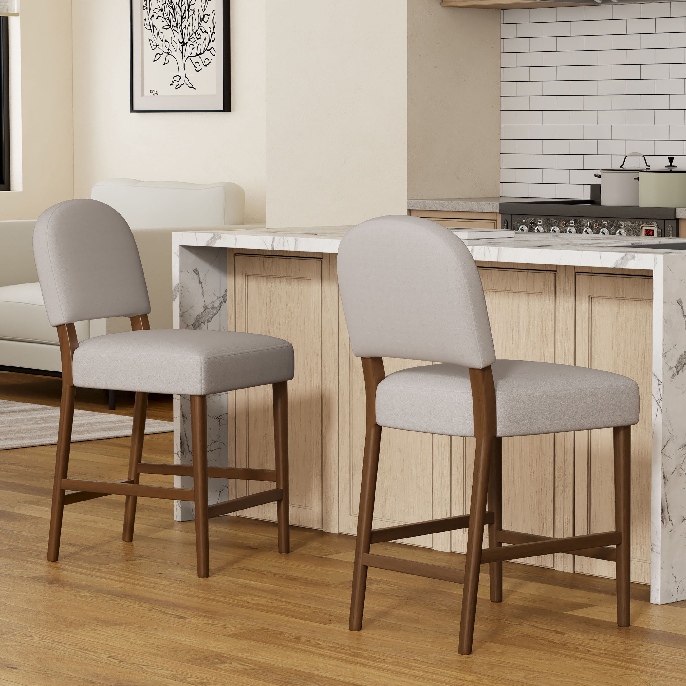 S-HOME 26 Inch Height Fabric Bar Stools Set of 2 with Adjustable Floor ...