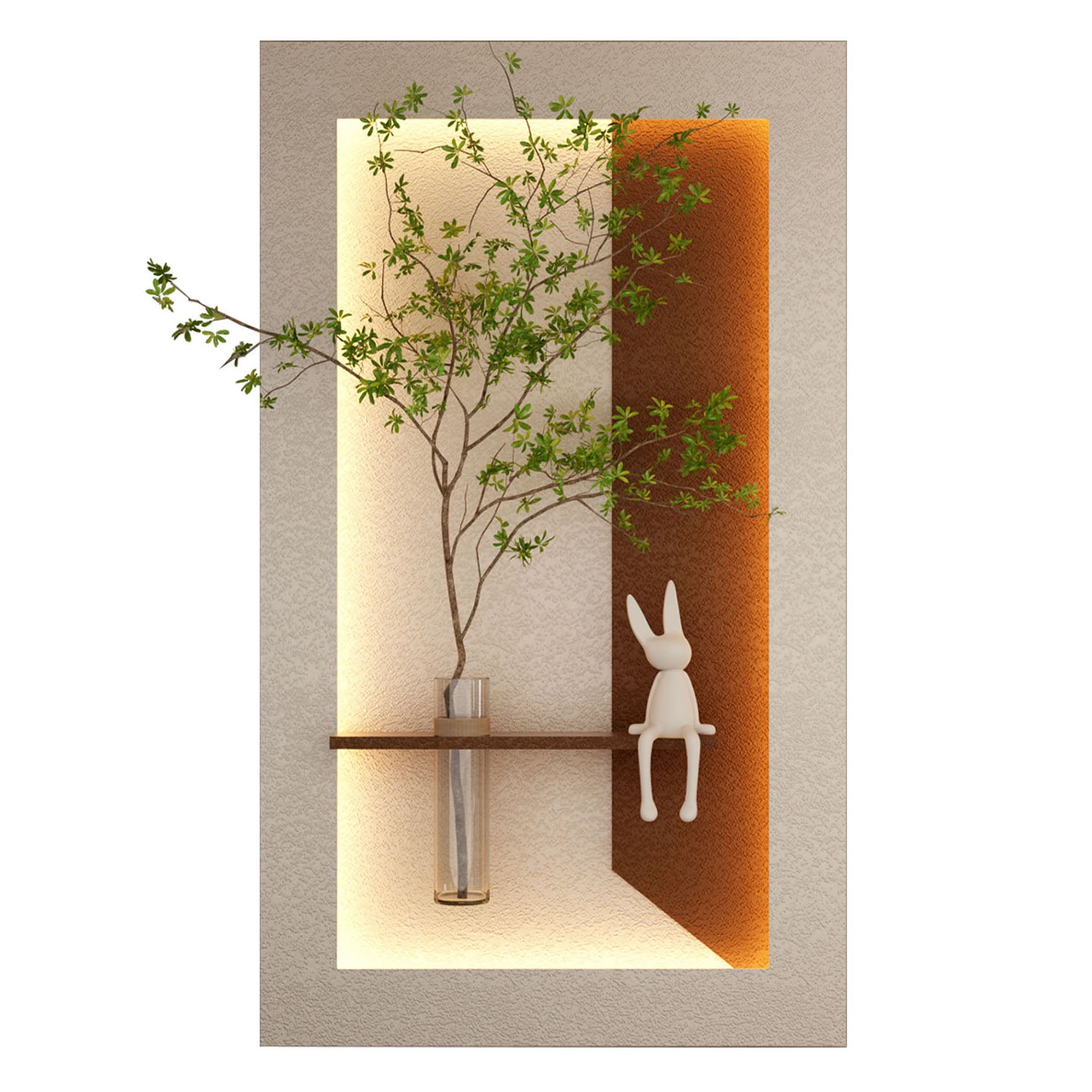 S-HOME 3D LED Sandstone Wall Decor With Green Plants and DIY Glass Vase ...