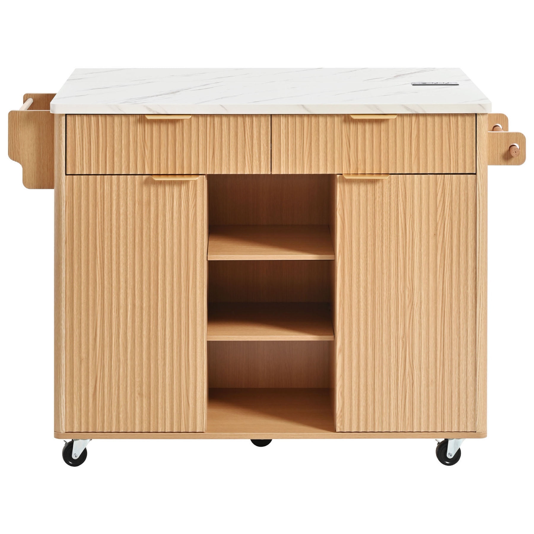 S-HOME 52 Inch Fluted Kitchen Island with Adjustable Shelves and Towel ...