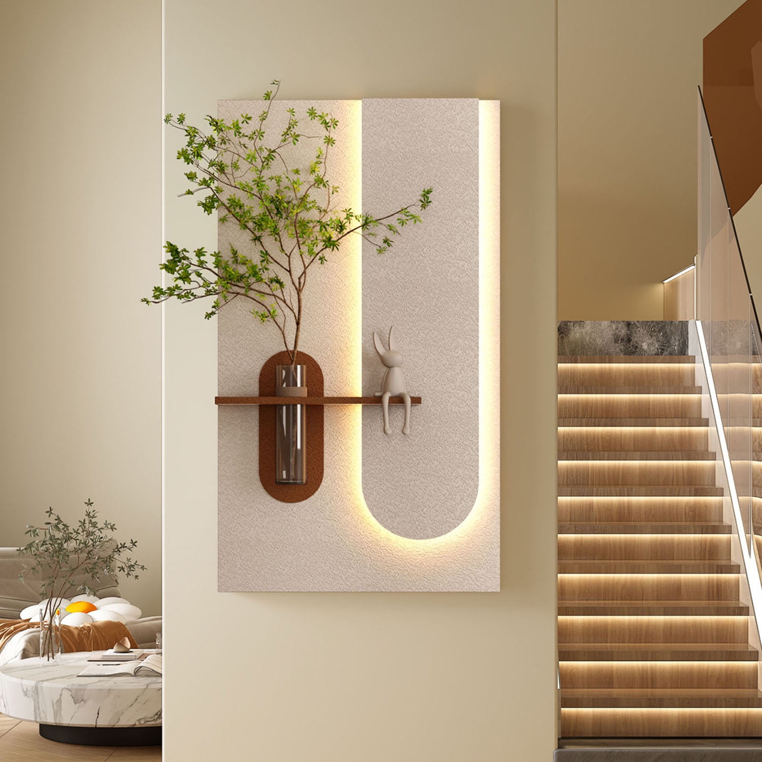 S-HOME Adjustable 3-Color LED Sandstone Wall Sculpture with Simulated ...