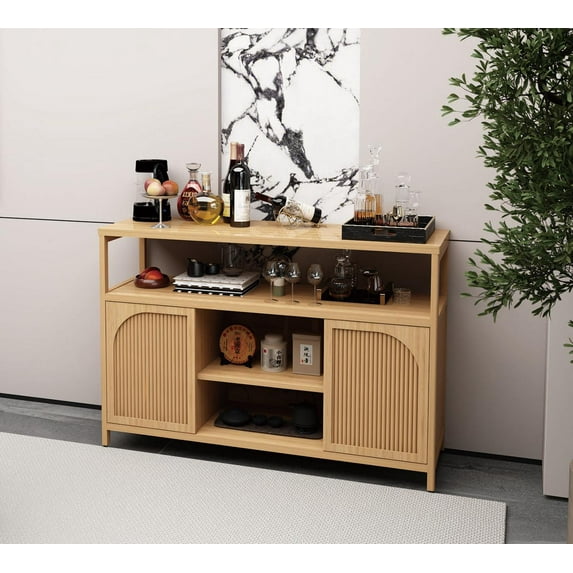 S-HOME Bamboo Sideboard Natural Finish Large Storage Unit Versatile ...