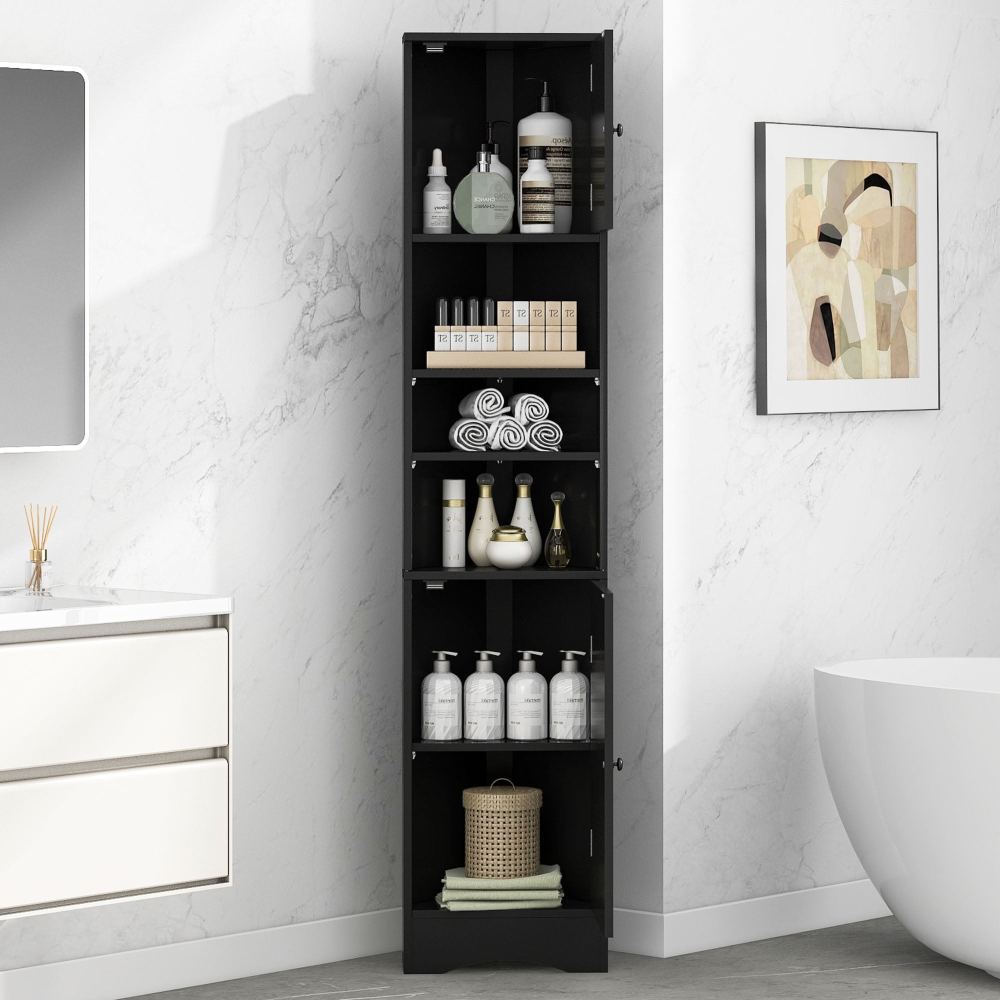 S-HOME Bathroom Corner Storage Cabinet with Two Doors and Adjustable ...