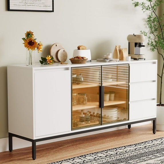 S-HOME Classic White Kitchen Side Panel Cabinet Featuring Console, 3 ...