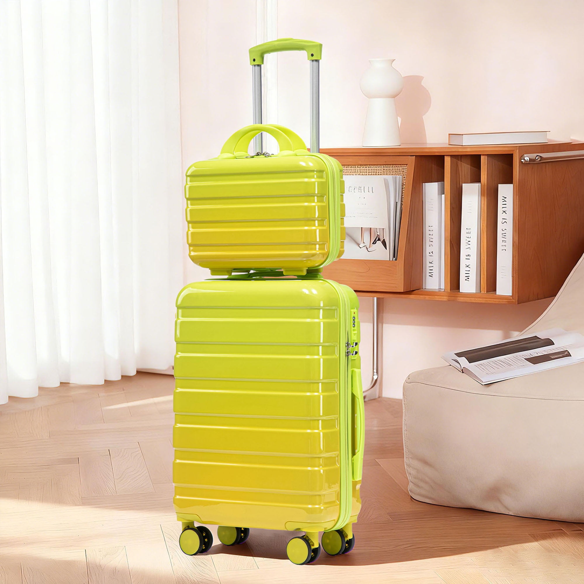 S-HOME Combo Lock Gradient Color Carry On Suitcase Set, 14 Inch and 20 ...