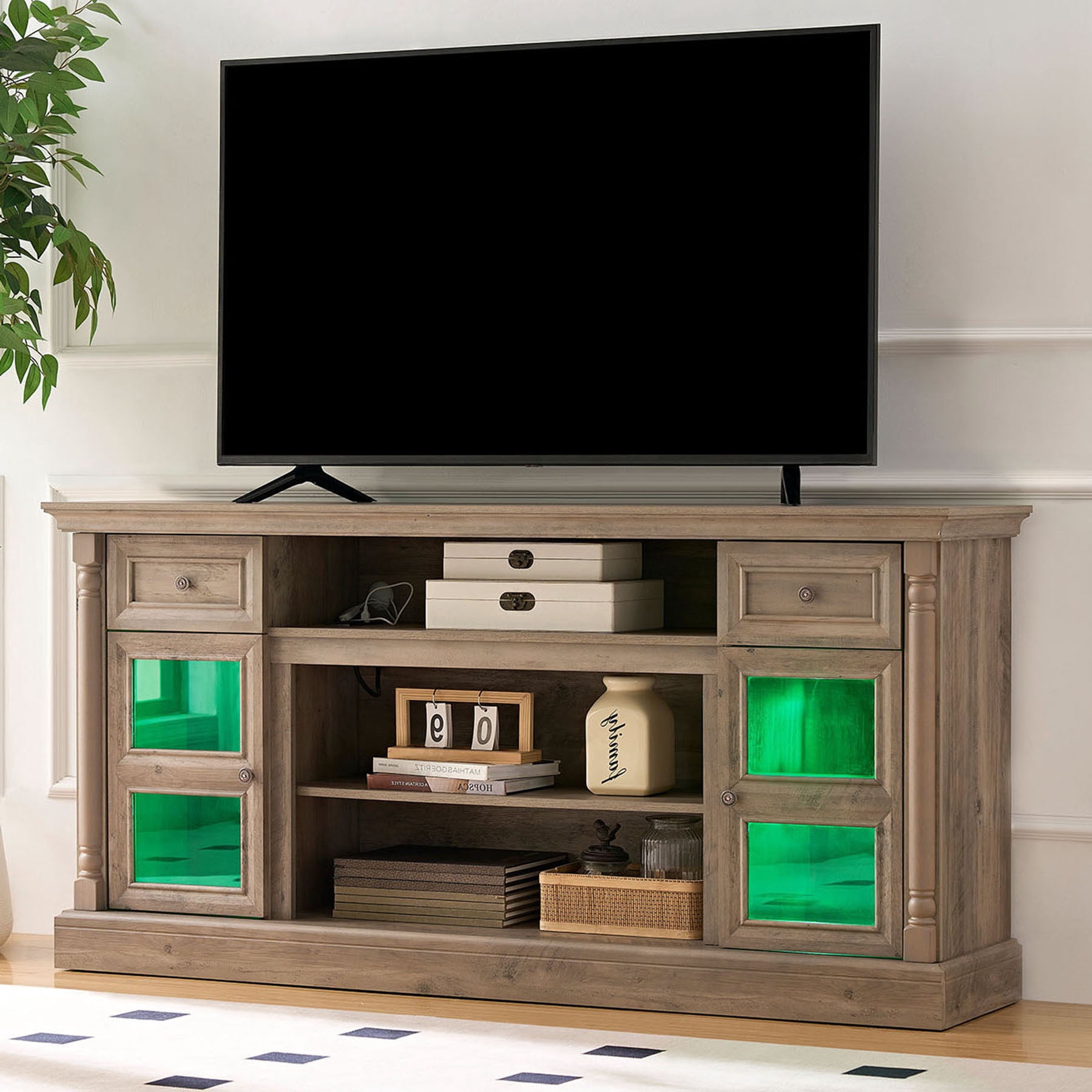 S-HOME Farmhouse TV Stand with Roman Column Styling, 70-inch Size for ...