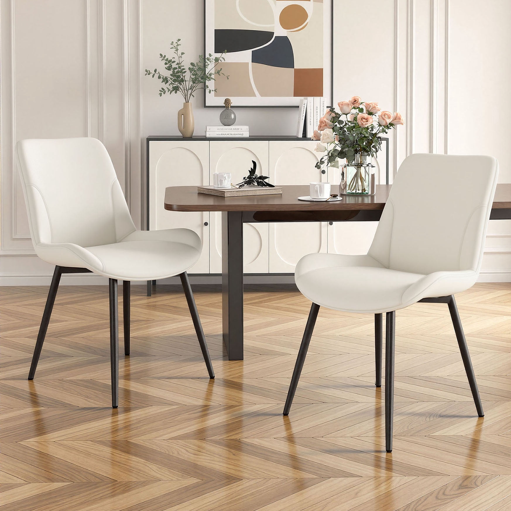 S-HOME Faux Leather Dining Chairs Set of 2, Upholstered Kitchen Chair ...