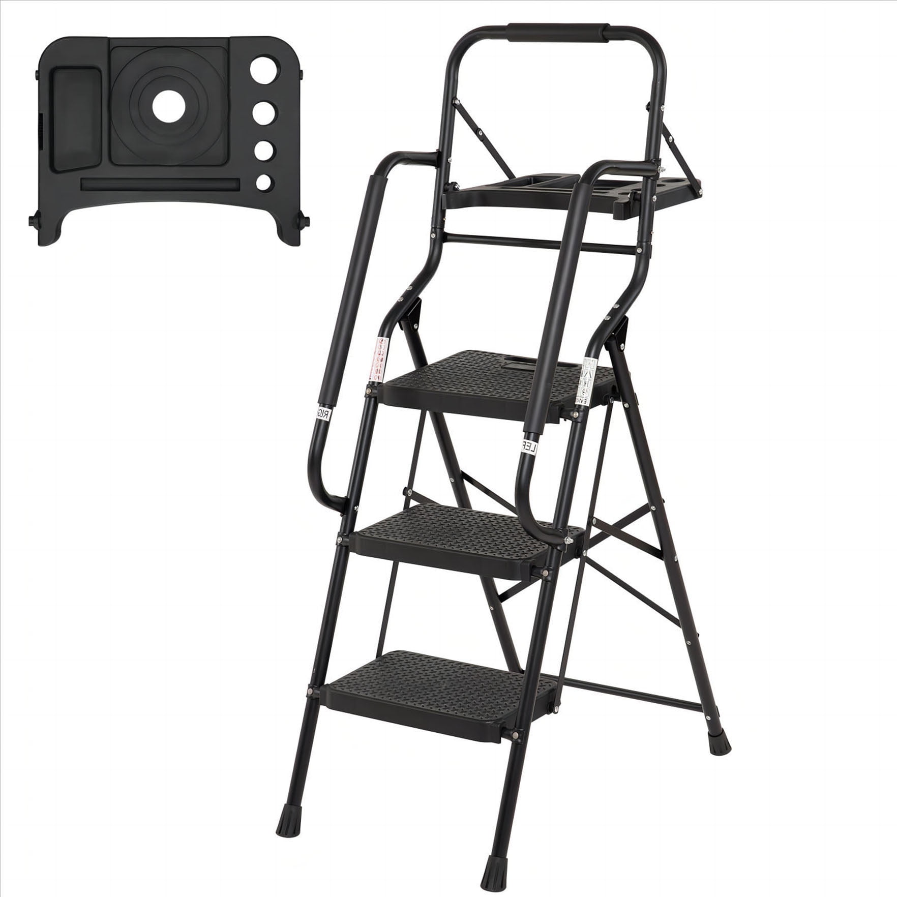 S-HOME Foldable Heavy Duty 3 Step Ladder with Handrails,Tool Tray ...