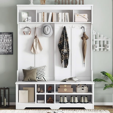 Ameriwood Home Hoffman Entryway Hall Tree with Bench and Storage ...