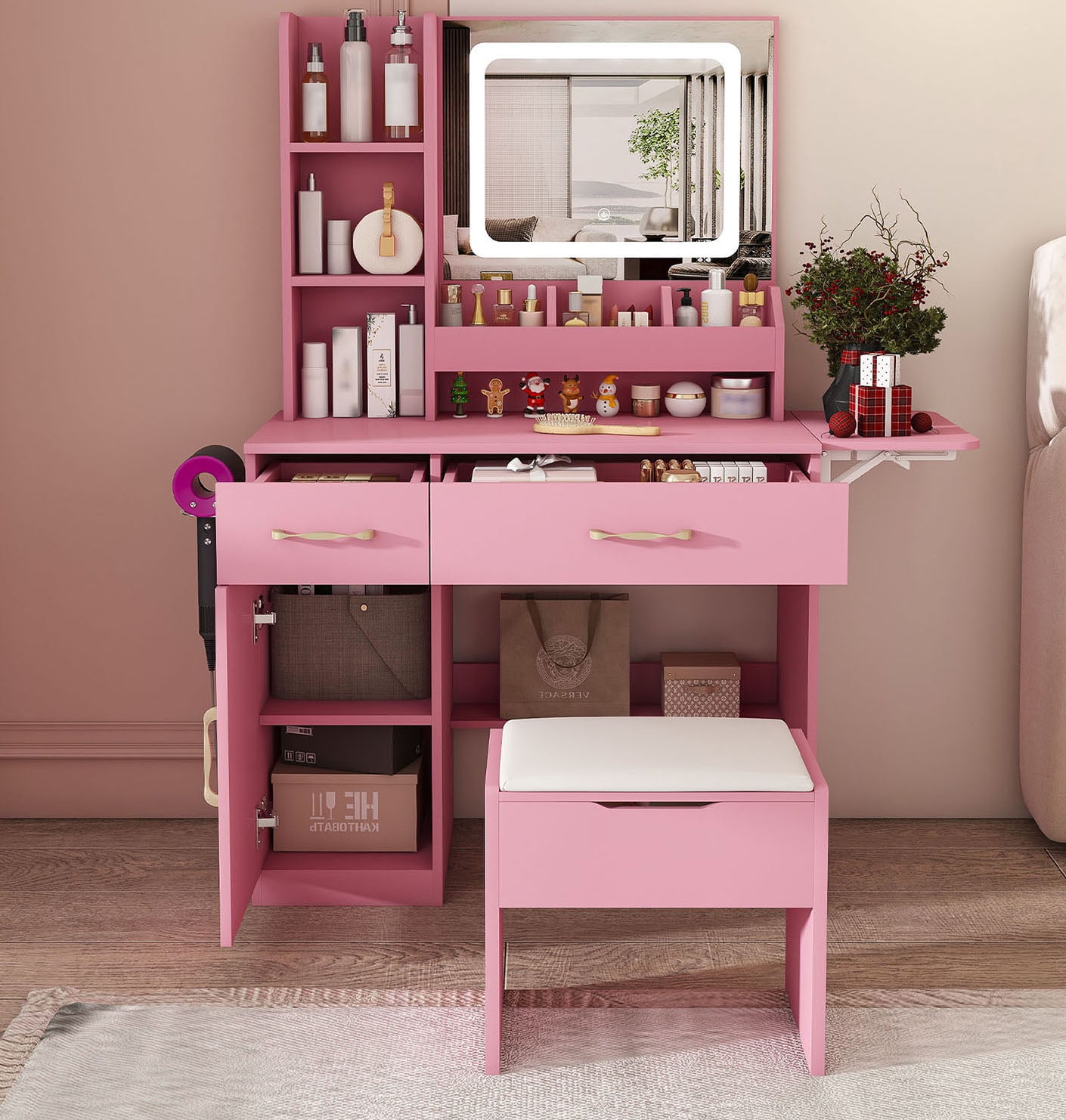 S-HOME Makeup Vanity Desk Featuring LED Mirror Lights And Power Outlet ...