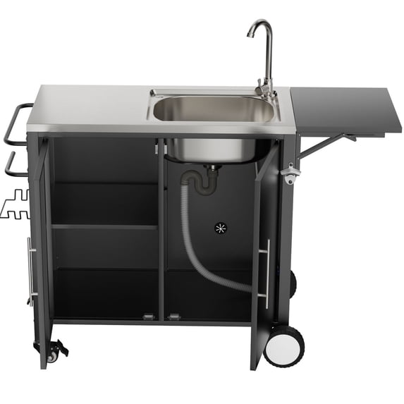 S-HOME Multi-Purpose Metal Worktable Grill Cart with Sink, Lockable ...