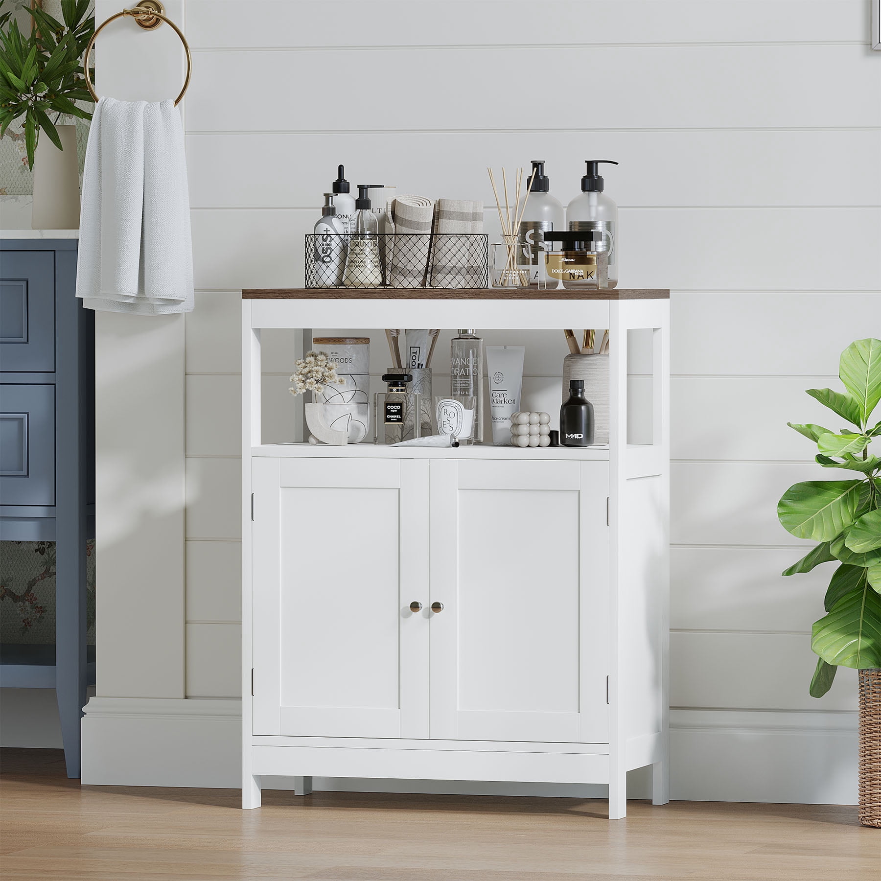 S-HOME Storage Cabinet with Double Doors in White, Free-Standing Design ...