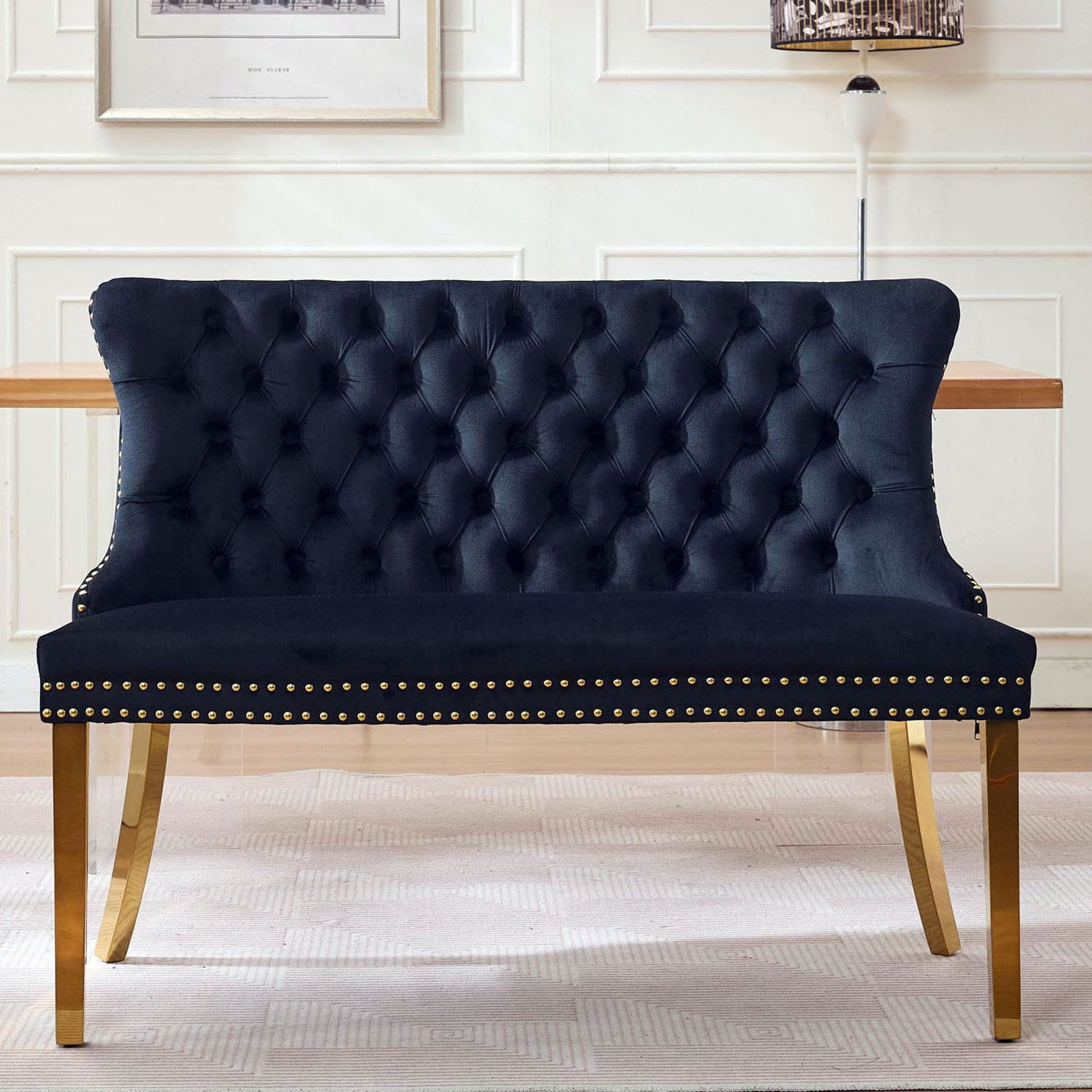 S-HOME Stylish Velvet Double Seat Loveseat Bench Featuring Handmade ...