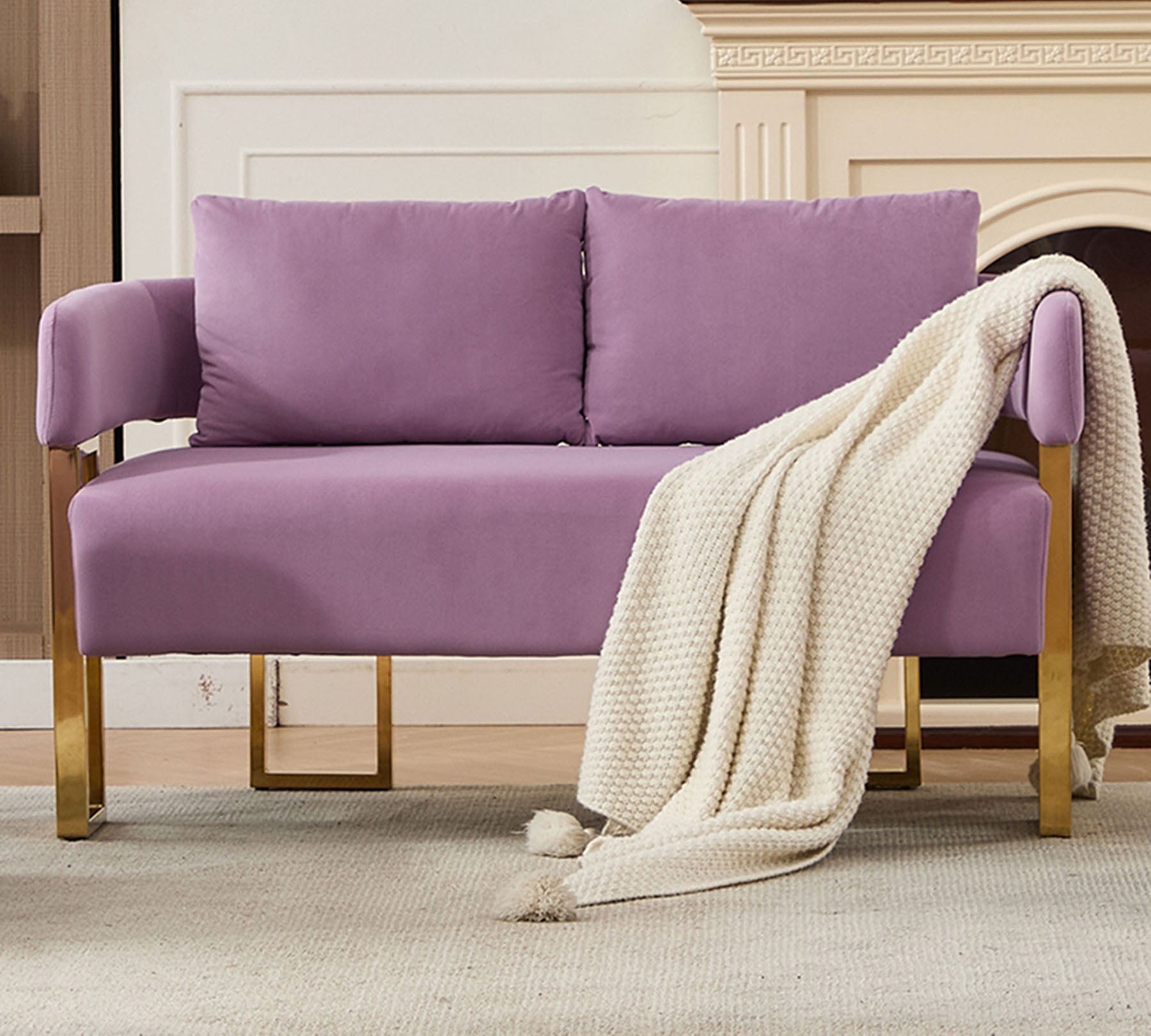 S-HOME Teddy Fleece Chair with Gold Metal Legs, Modern Side Chair for ...