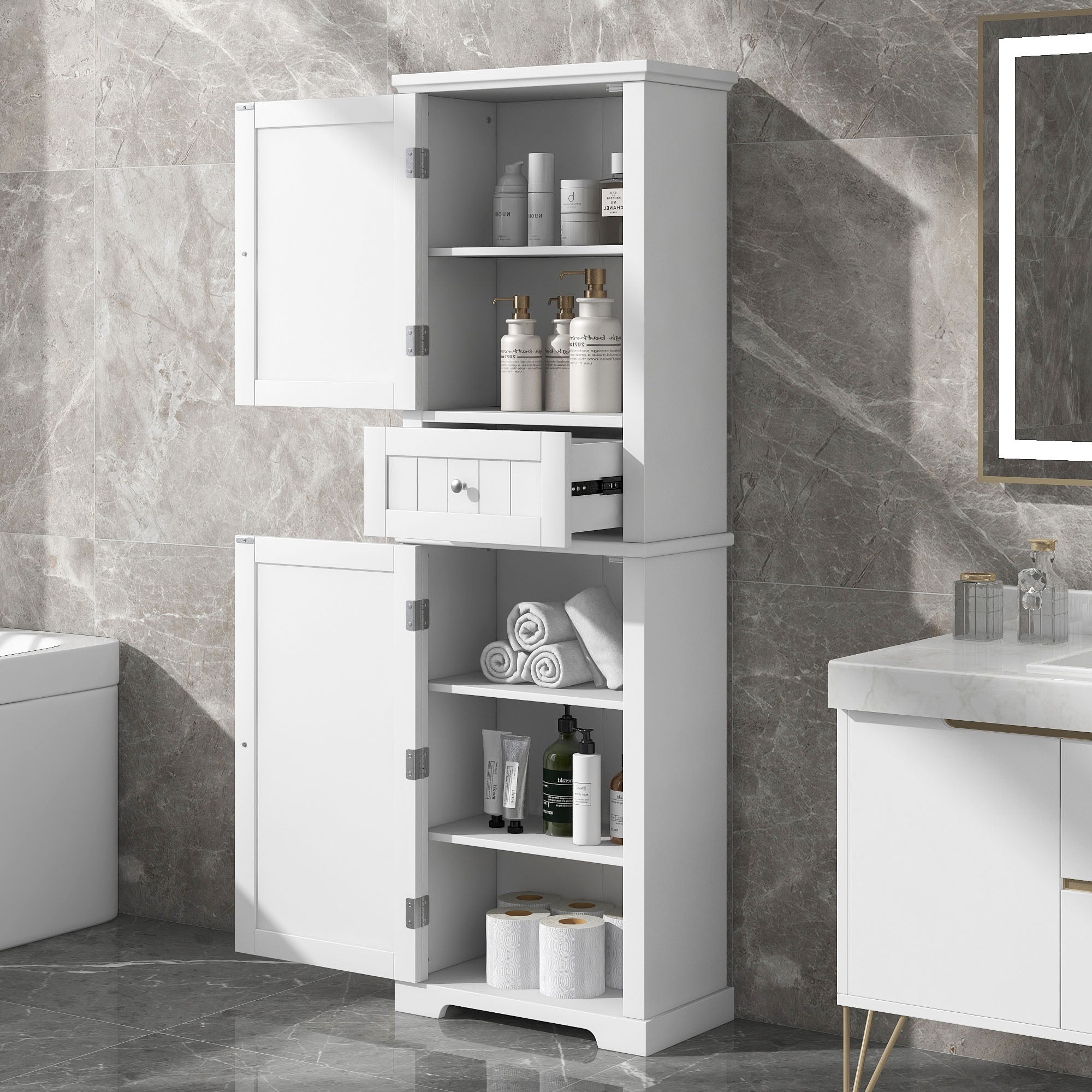 S-HOME Triangle Tall Cabinet Featuring 3 Drawers and Adjustable Shelves ...