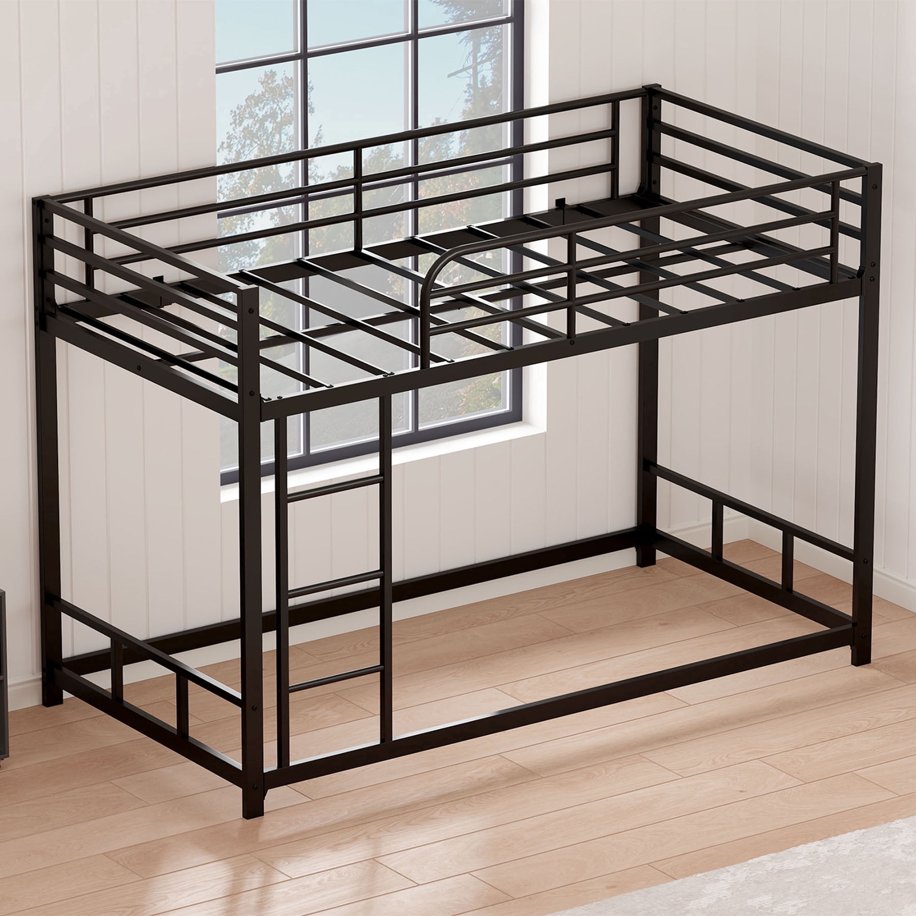 S-HOME Metal Twin-over-Full Bunk Bed with Safety Guard Rails and ...