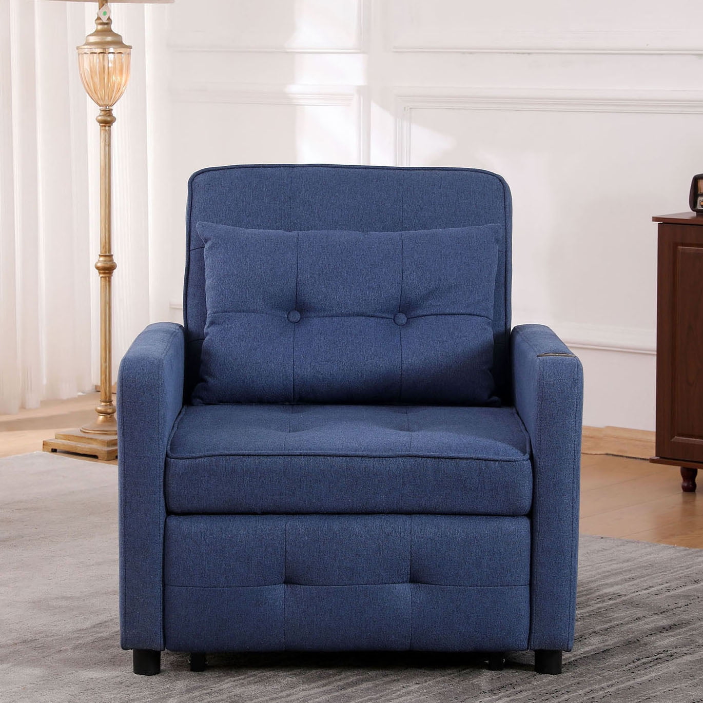 S-HOME Versatile Linen Pull Out Chair Bed with USB Support and Side ...