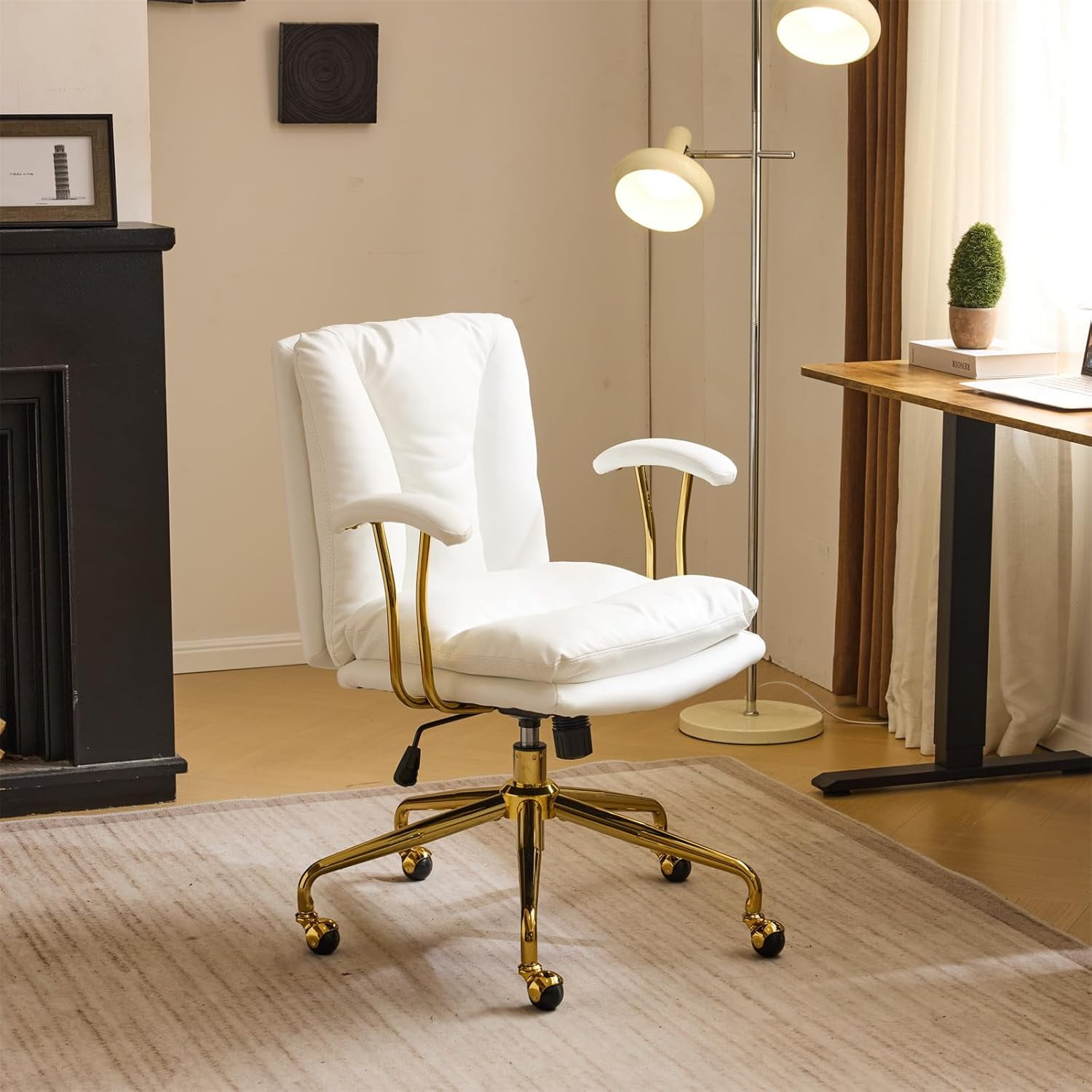 S Home Office Desk Chair Comfy with Wheels & Removable Armrests,Gold ...