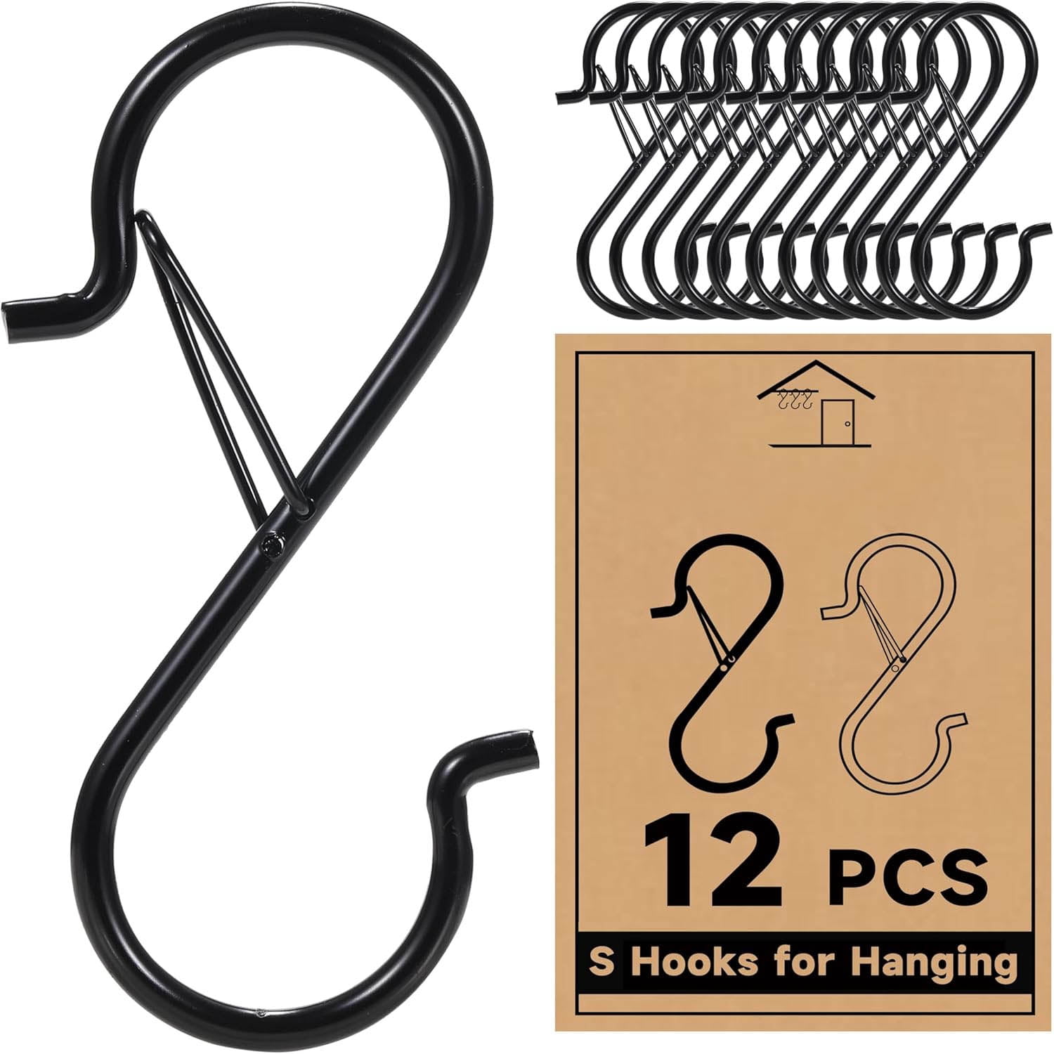 S Hooks for Hanging with Safety Buckle, Heavy Duty Metal S Shaped Hooks ...
