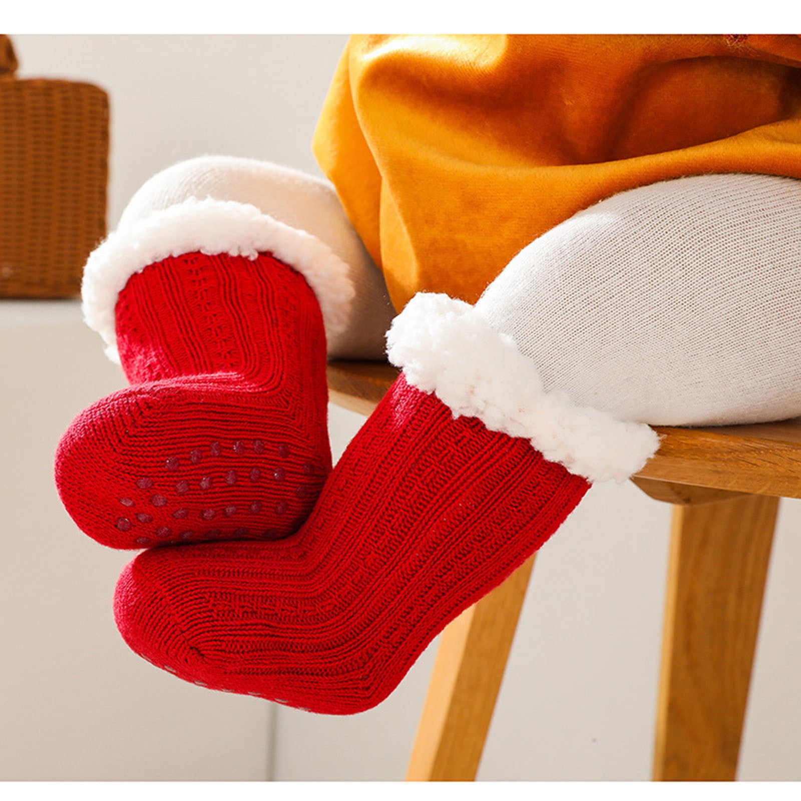 S LUKKC LUKKC Baby Winter Fuzzy Slipper Socks Christmas Thicken Warm ...